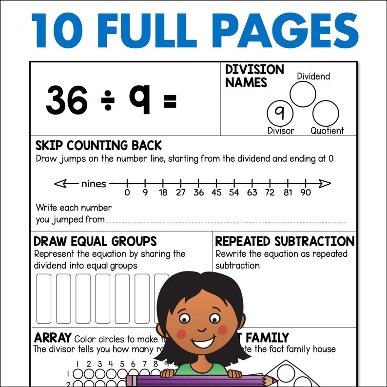 Division by 9 Worksheets, Equation of the Day (printable PDF) - Etsy