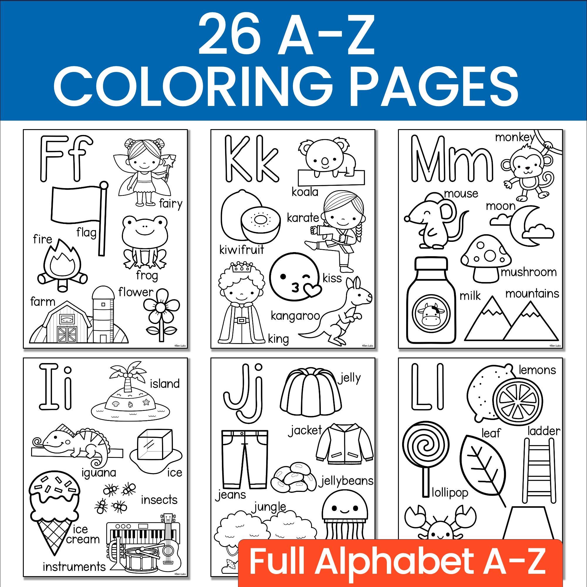 Páginas para colorear del alfabeto de la A a la Z para imprimir, hojas ...