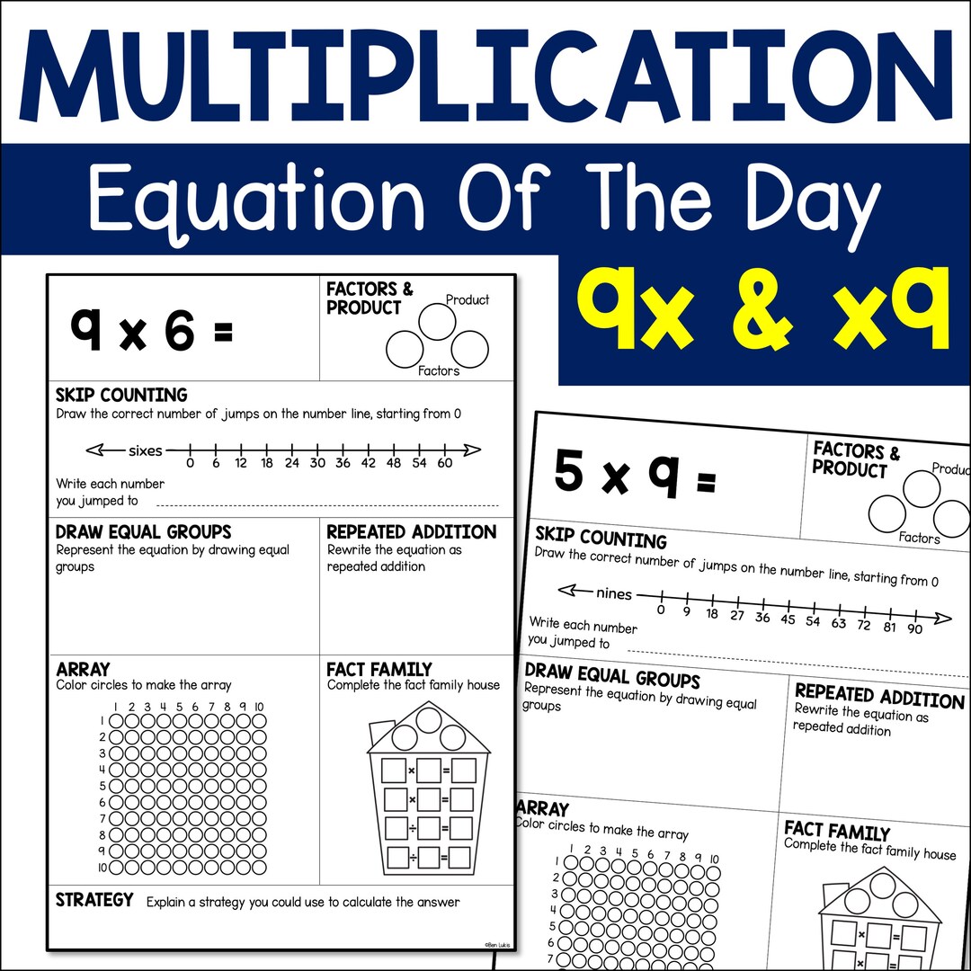 9 Times Table Multiplication Equation of the Day Practice Worksheets ...