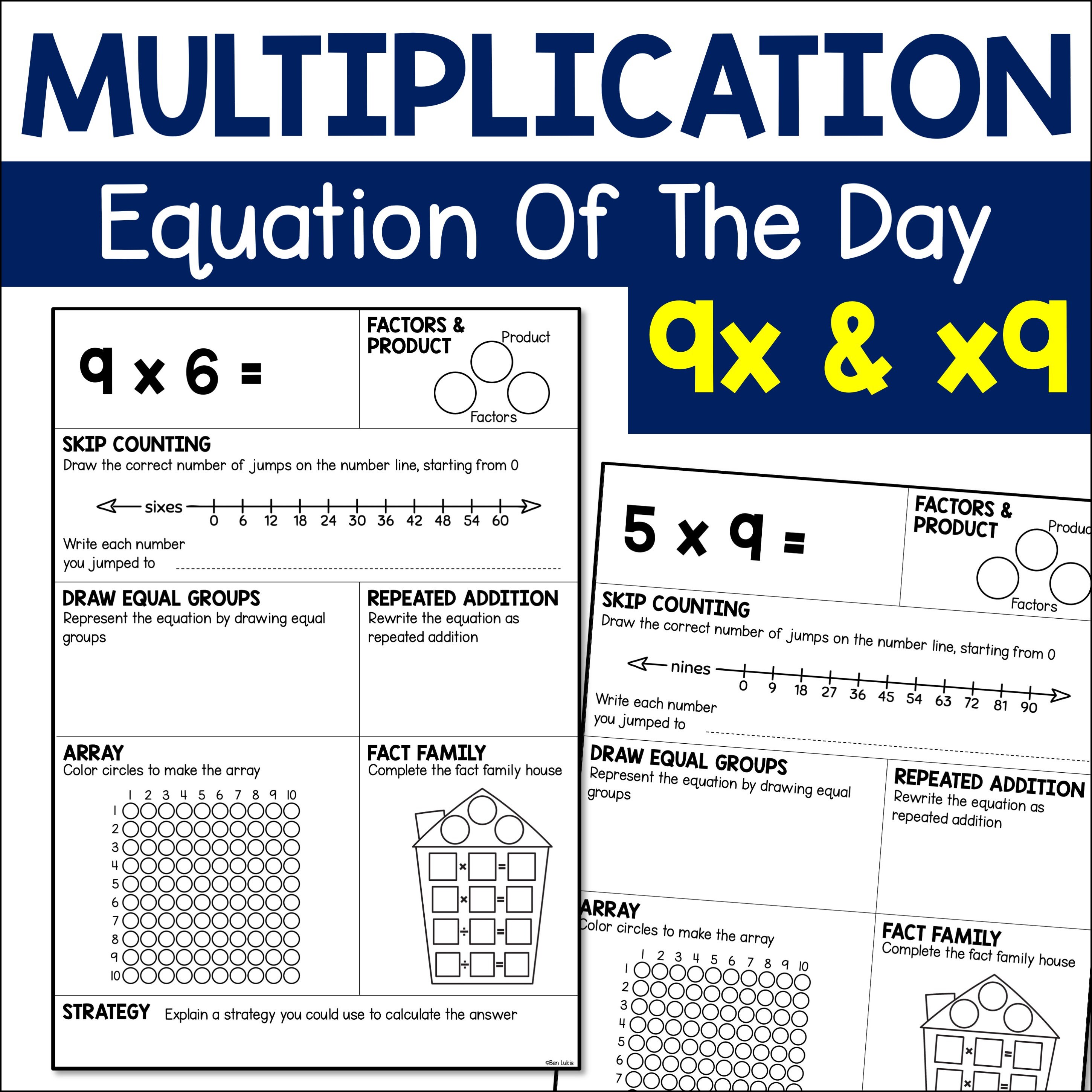 9 Times Table Multiplication Equation of the Day Practice Worksheets ...