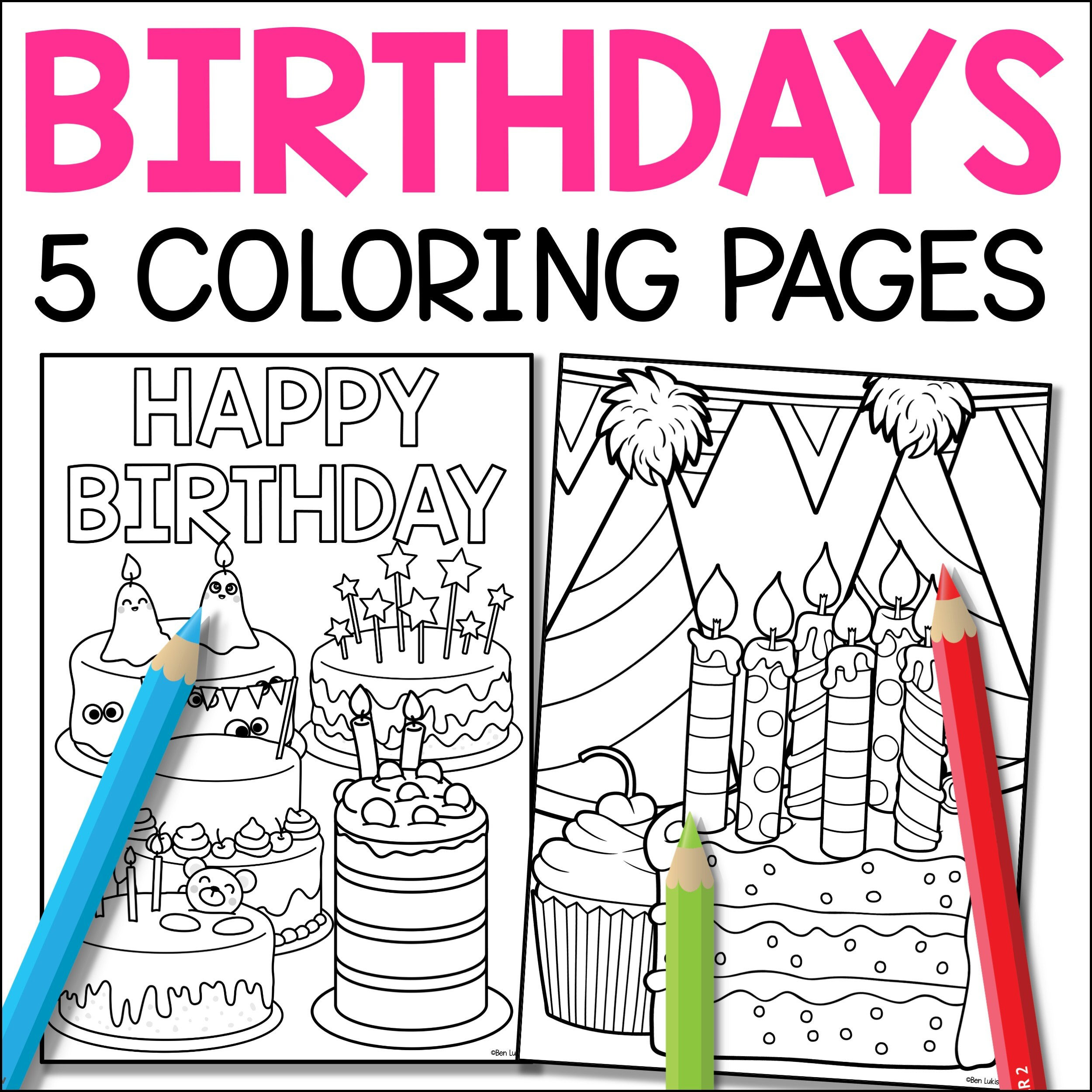 Kids Birthday Coloring Pages, Printable Party Activity, Digital ...