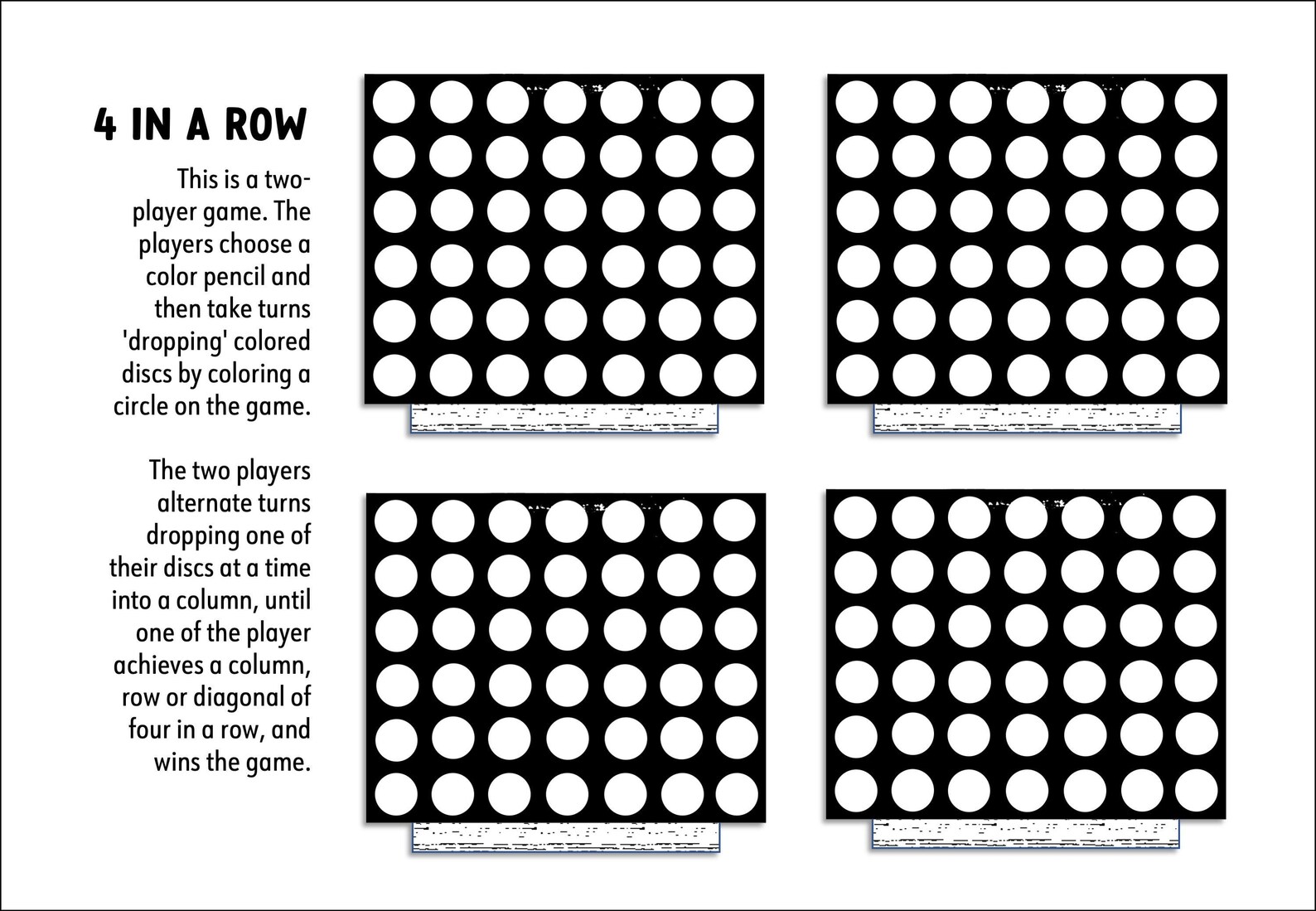 Printable 4 in a Row Game, Family Fun Night, Classic Board Game ...