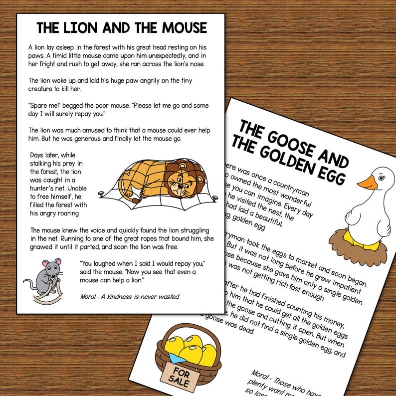 Aesop's Fables Reading Passages, 7 Classic Children's Stories to Read ...