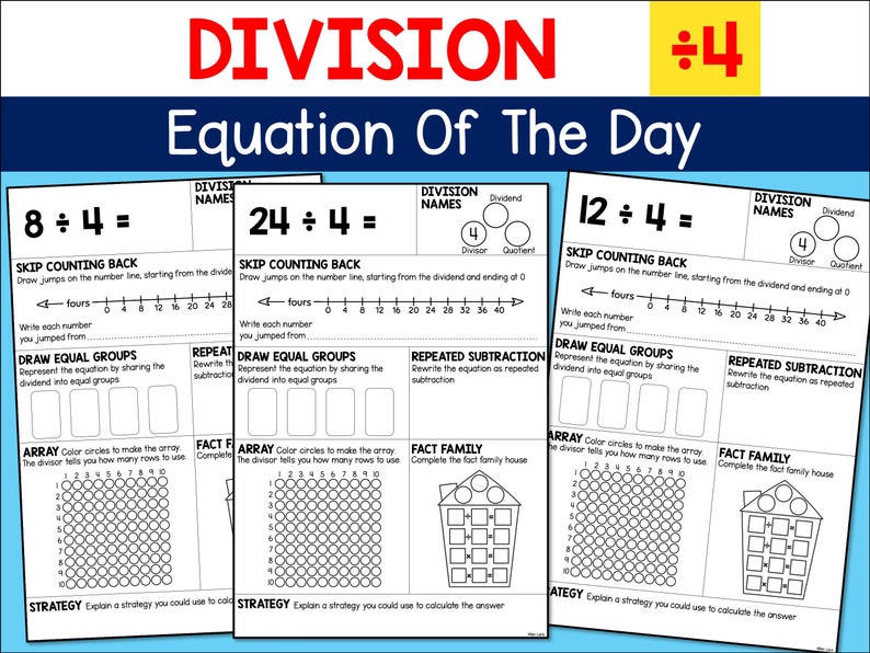 Divide by 4 Practice Math Worksheets, Division Equation of the Day ...