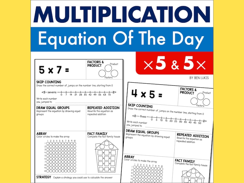 5 Times Table Multiplication Equation of the Day Practice Worksheets ...