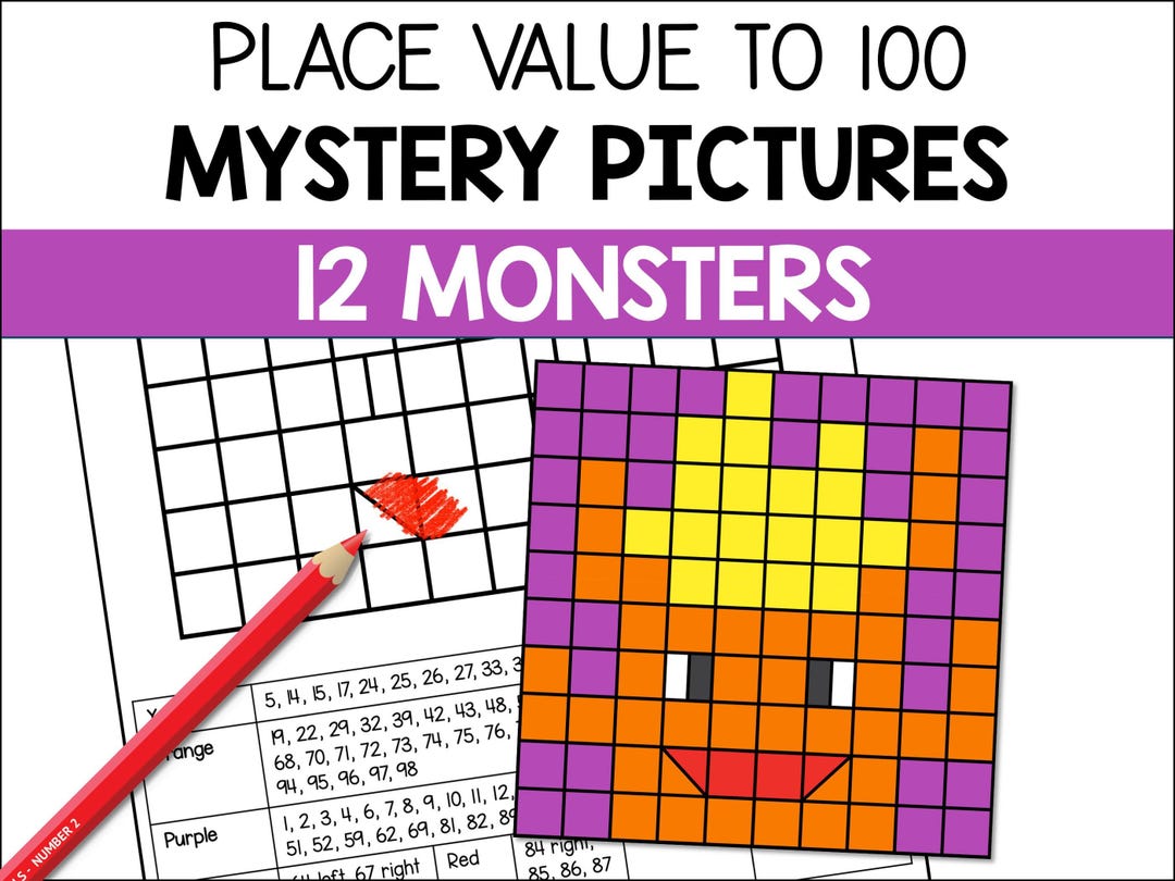 Monster Mystery Pictures, Place Value Worksheets (printable PDF) - Etsy