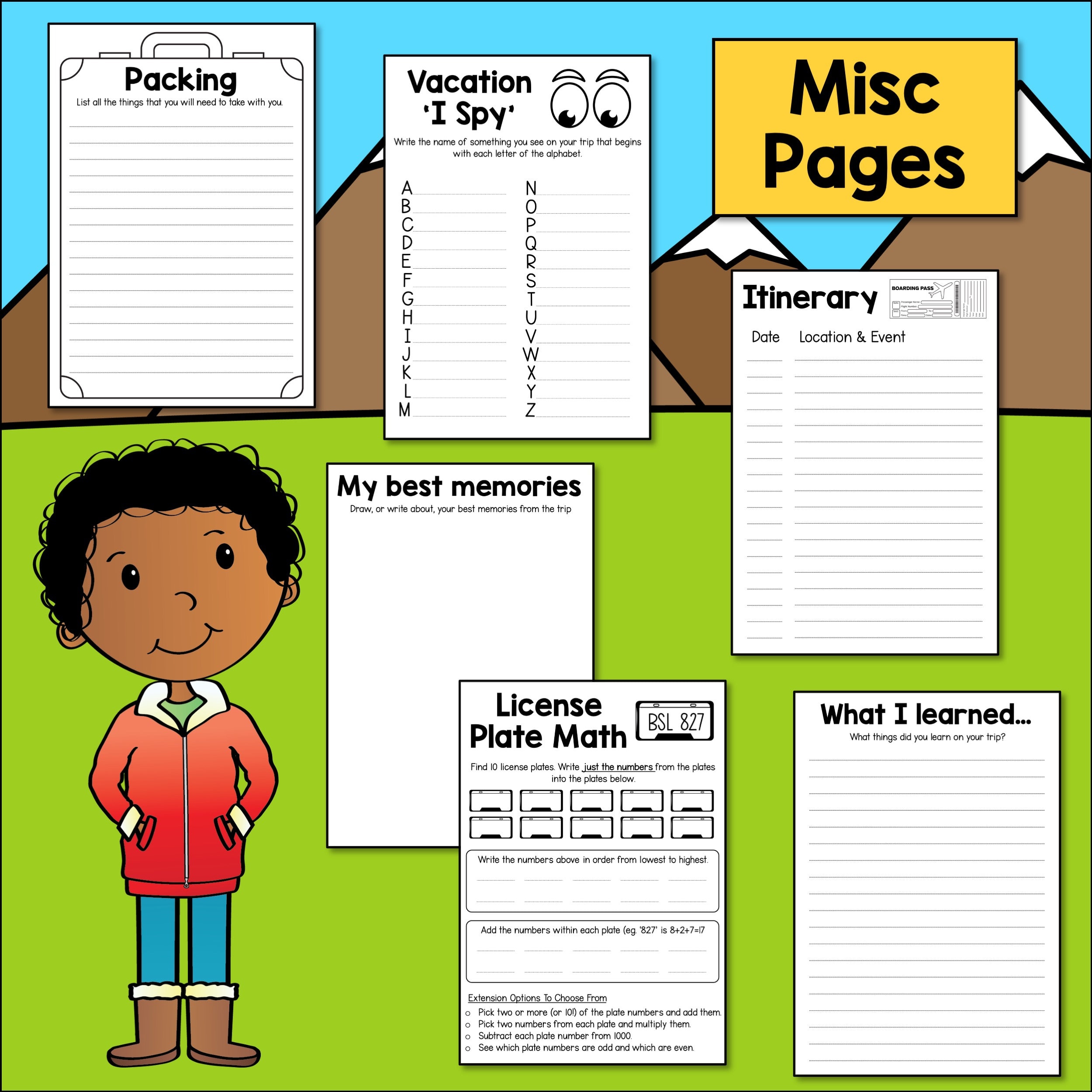 Road Trip Vacation Journal for Kids, Work Packet for Family Trip ...