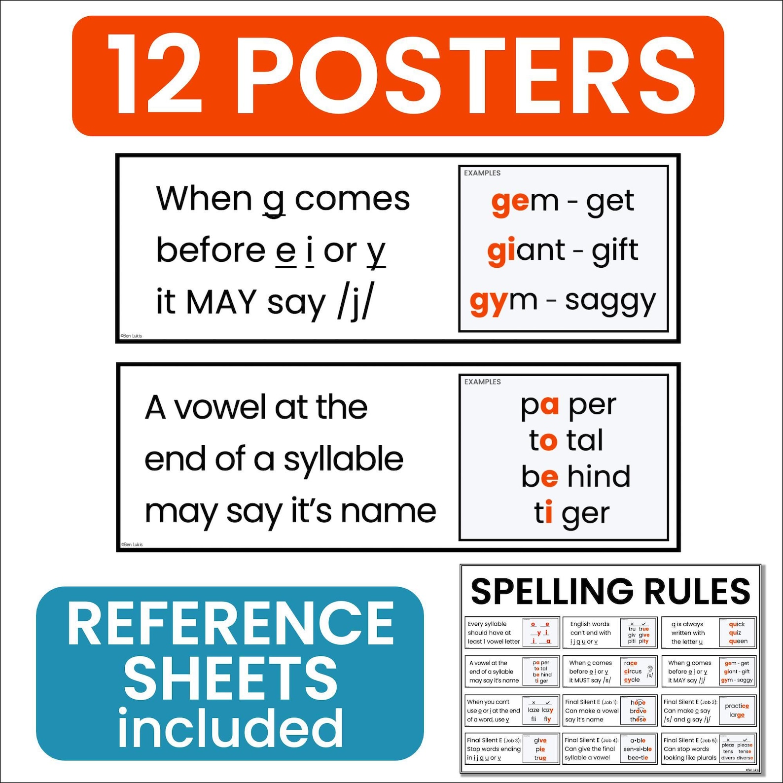 Spelling Rules Posters, Phonics Charts, Teacher & Homeschool Resource ...