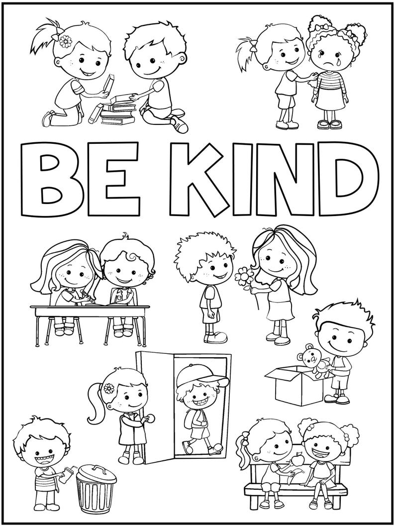 Kindness Coloring Pages and Word Search, Printable Activities (digital ...