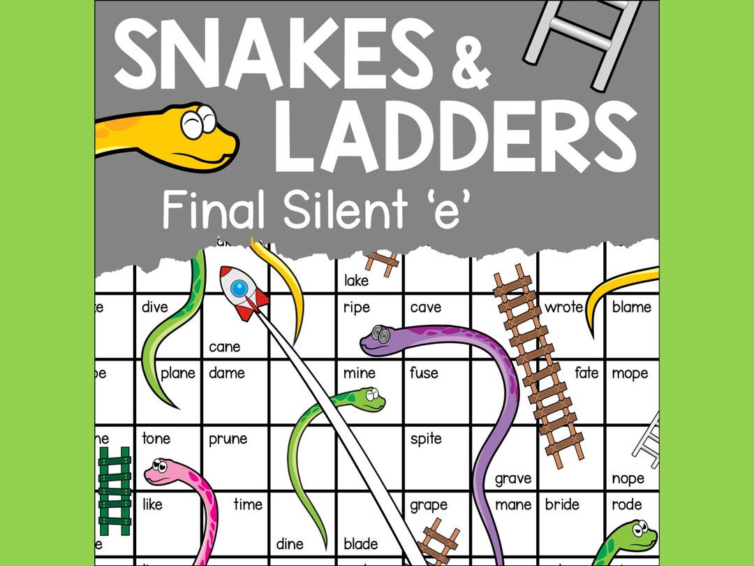 Snakes and Ladders Bossy E Phonics Game for Kids, Silent E Printable ...