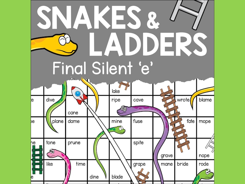 Snakes and Ladders Phonics Game, Silent E Reading Practice (digital ...