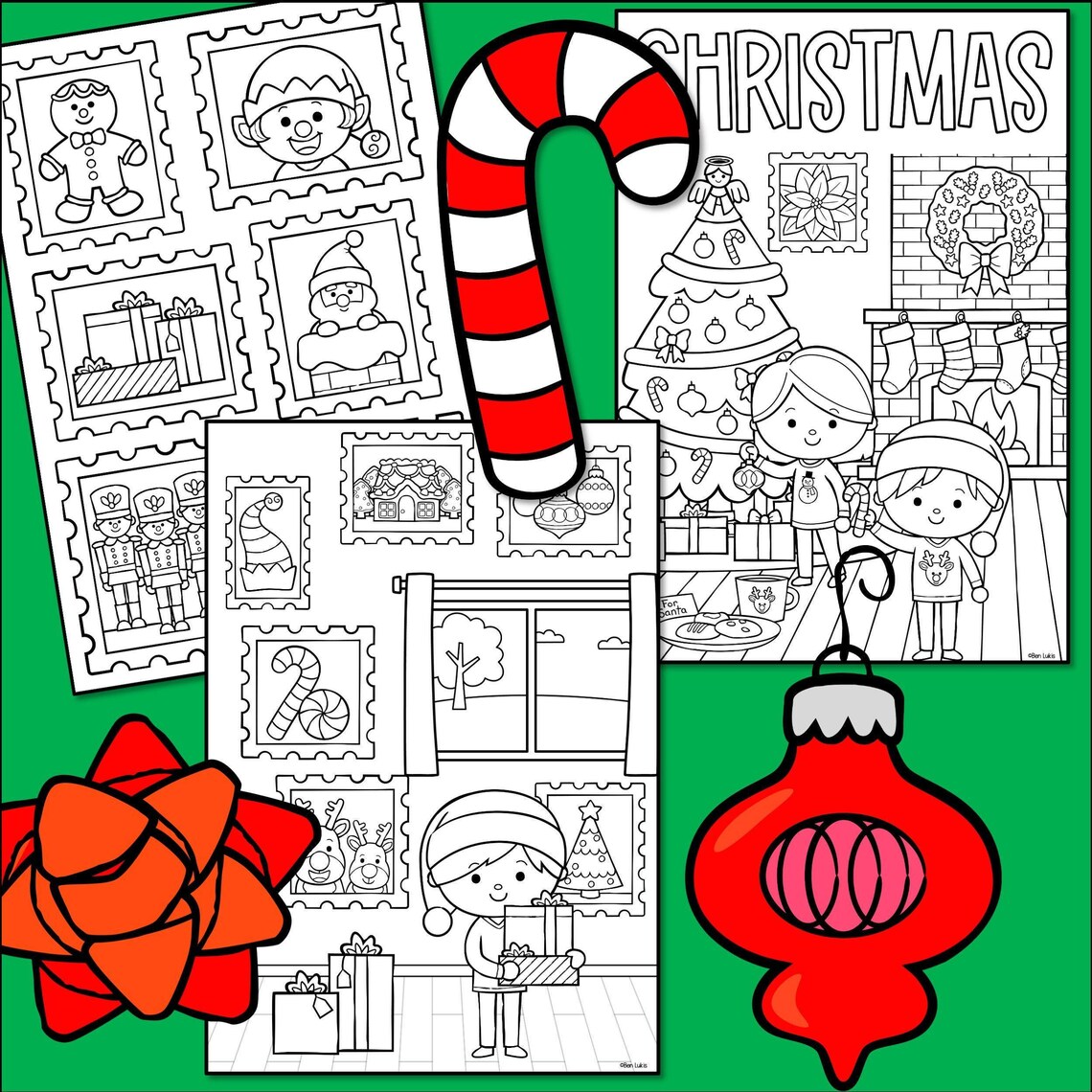 Christmas Coloring Pages Digital Download, Kids Holiday Activity, Xmas ...
