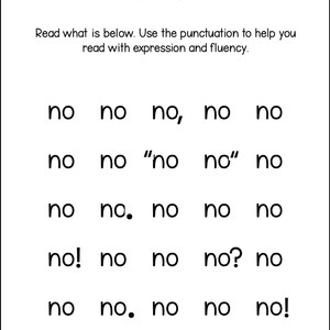 Reading Fluency & Expression Punctuation Worksheets, Fluency and ...