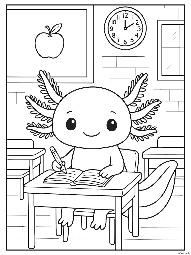 Axolotl Coloring Pages for Kids, Axolotls Go to School Printable ...
