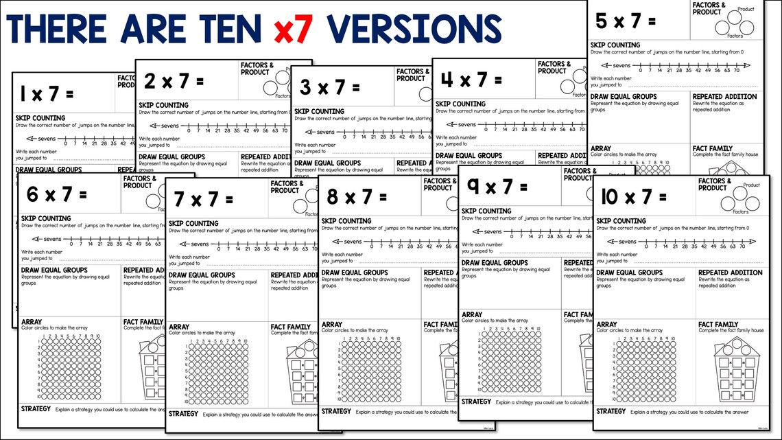 7 Times Table Multiplication Equation of the Day Practice Worksheets ...