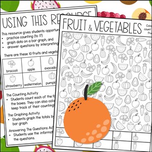 Fruit and Vegetables Count & Graphing Math Worksheets, Healthy Eating ...