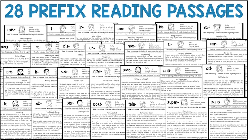 Prefix and Suffix Morphology Reading Passages for Kids Learning About ...