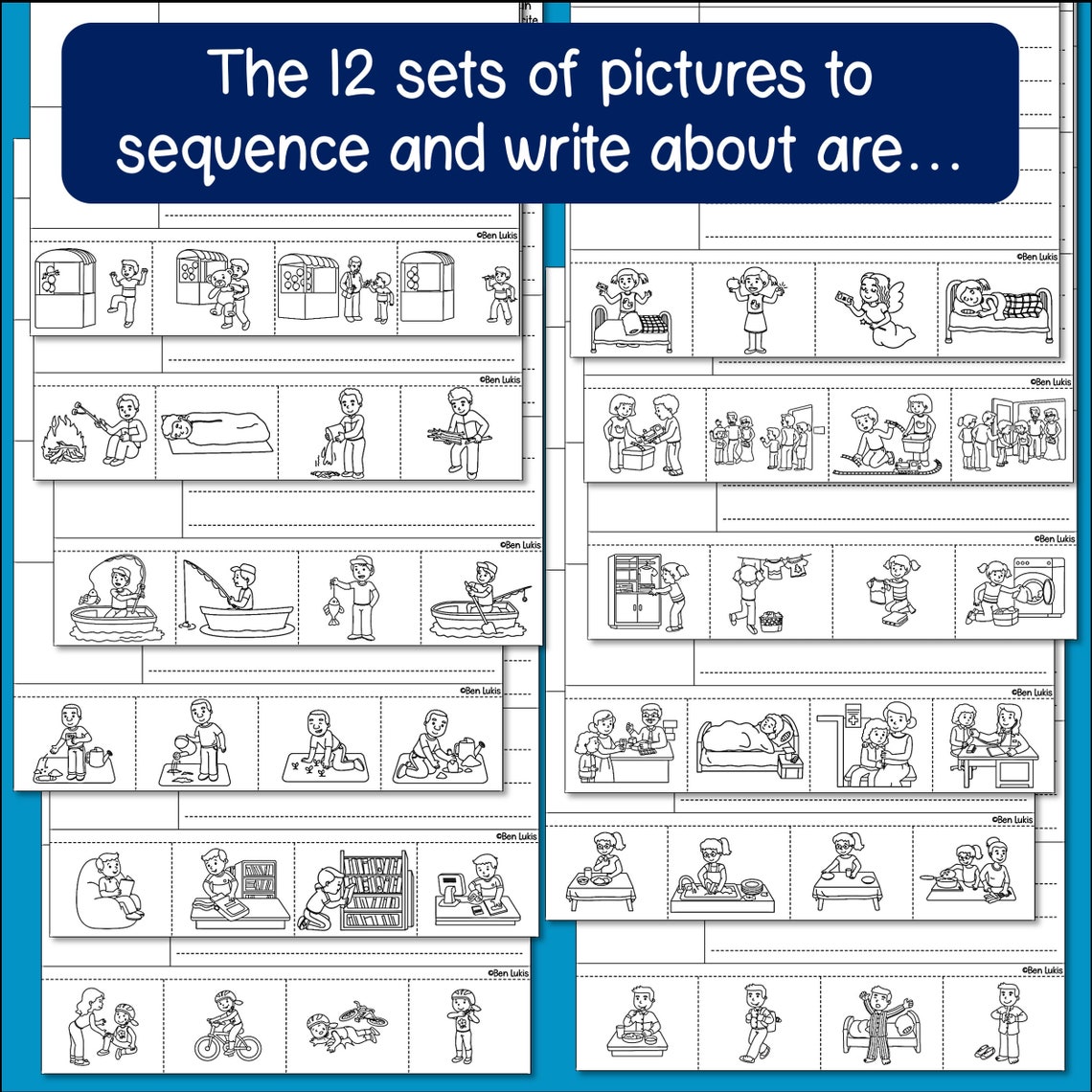 Sequencing Pictures and Sentence Writing Practice Worksheets, Printable ...