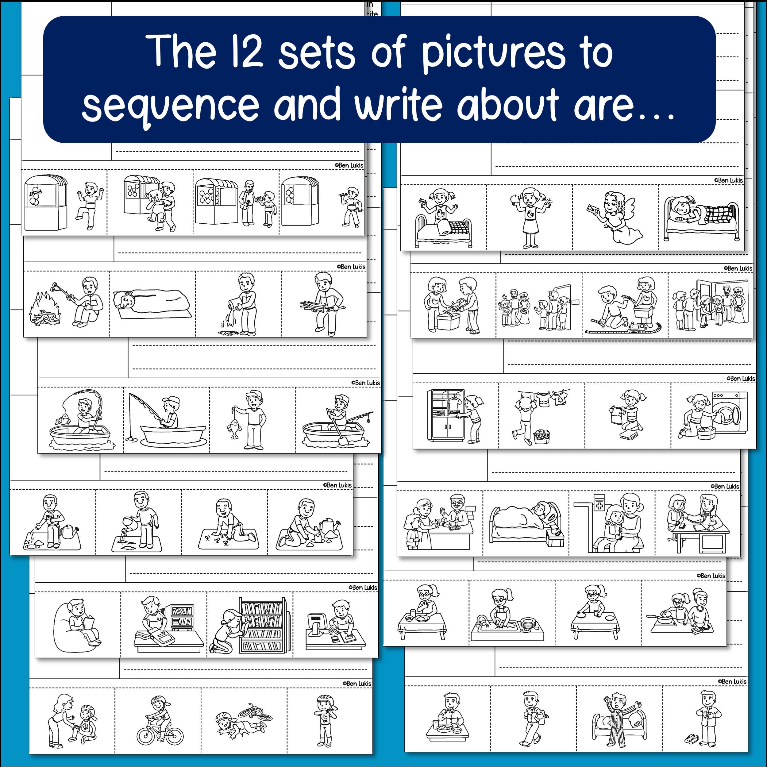 Sequencing Pictures and Sentence Writing Practice Worksheets, Printable ...