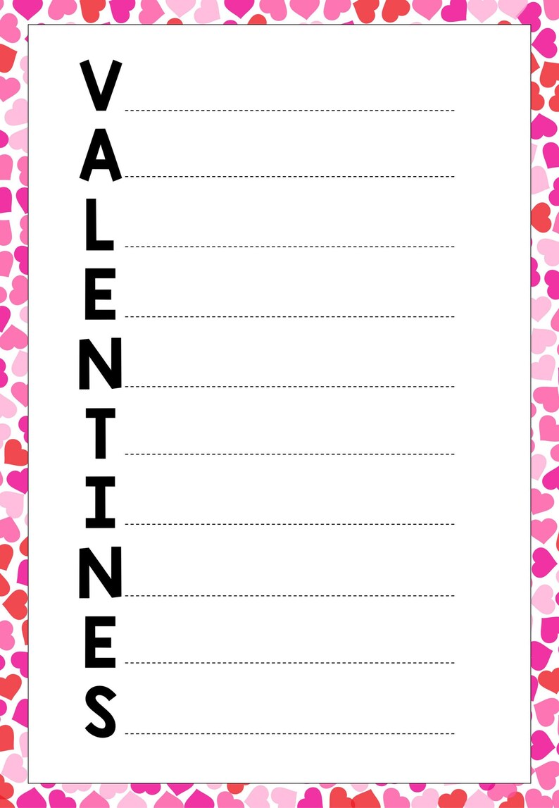 Valentines Day Acrostic Poetry Writing Templates, Valentines Day Poem ...