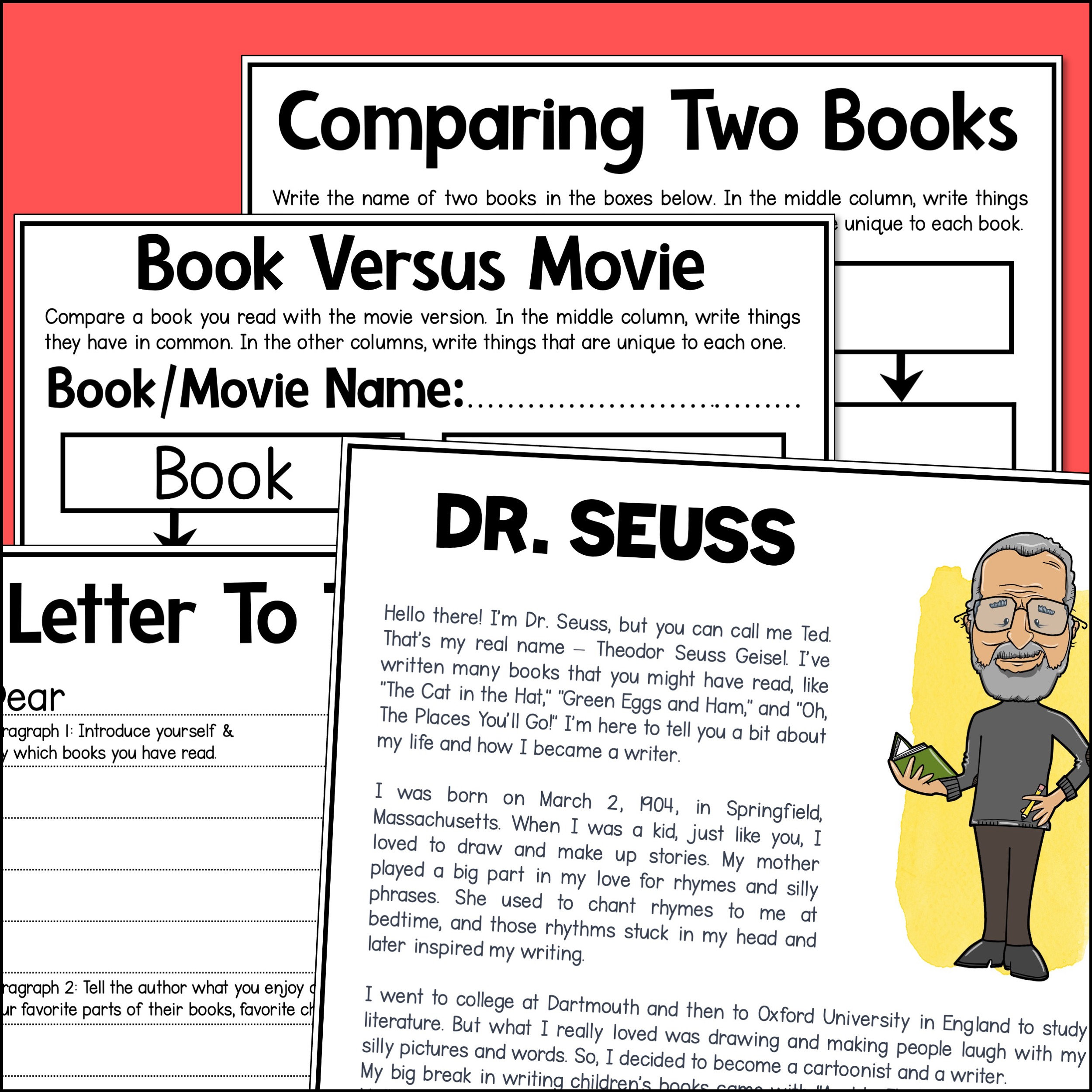 Dr Seuss Author Study Worksheets and Activities, Printable PDF Teacher ...