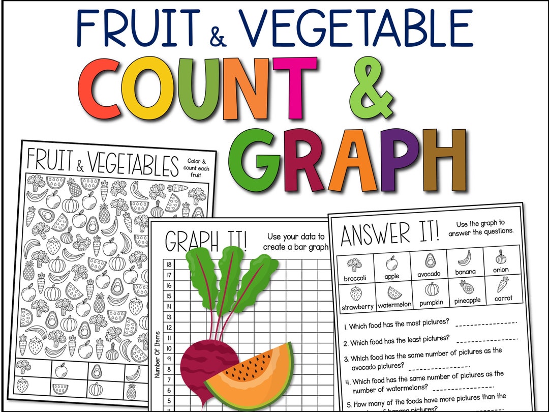 Fruit and Vegetables Count & Graphing Math Worksheets, Healthy Eating ...