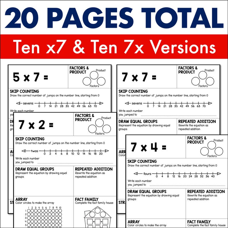 7 Times Table Multiplication Equation of the Day Practice Worksheets ...