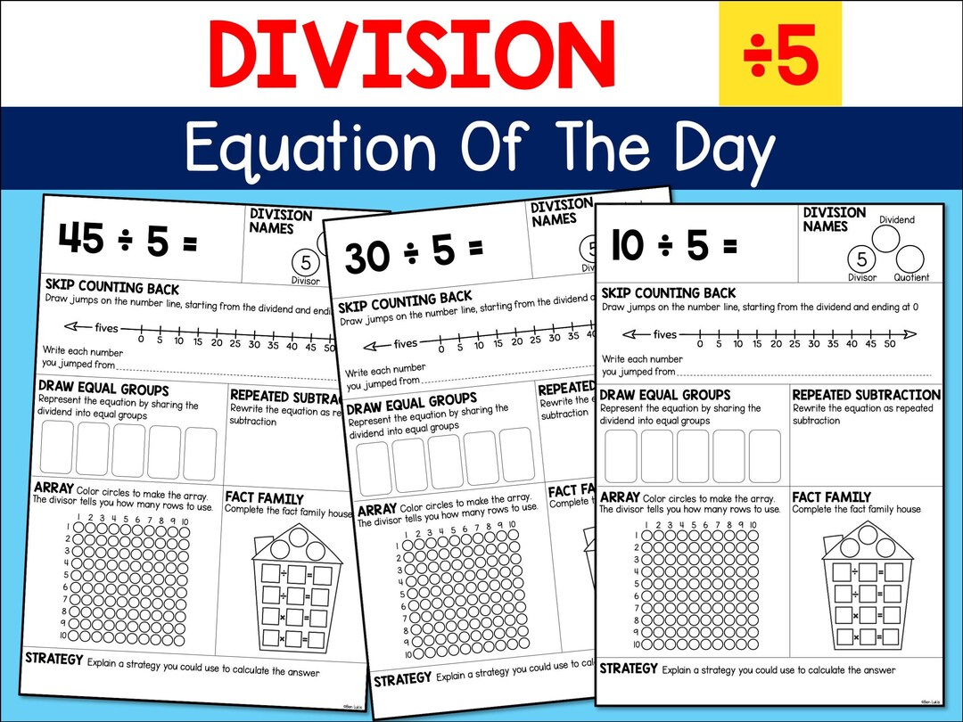 Divide by 5 Practice Math Worksheets, Division Equation of the Day ...