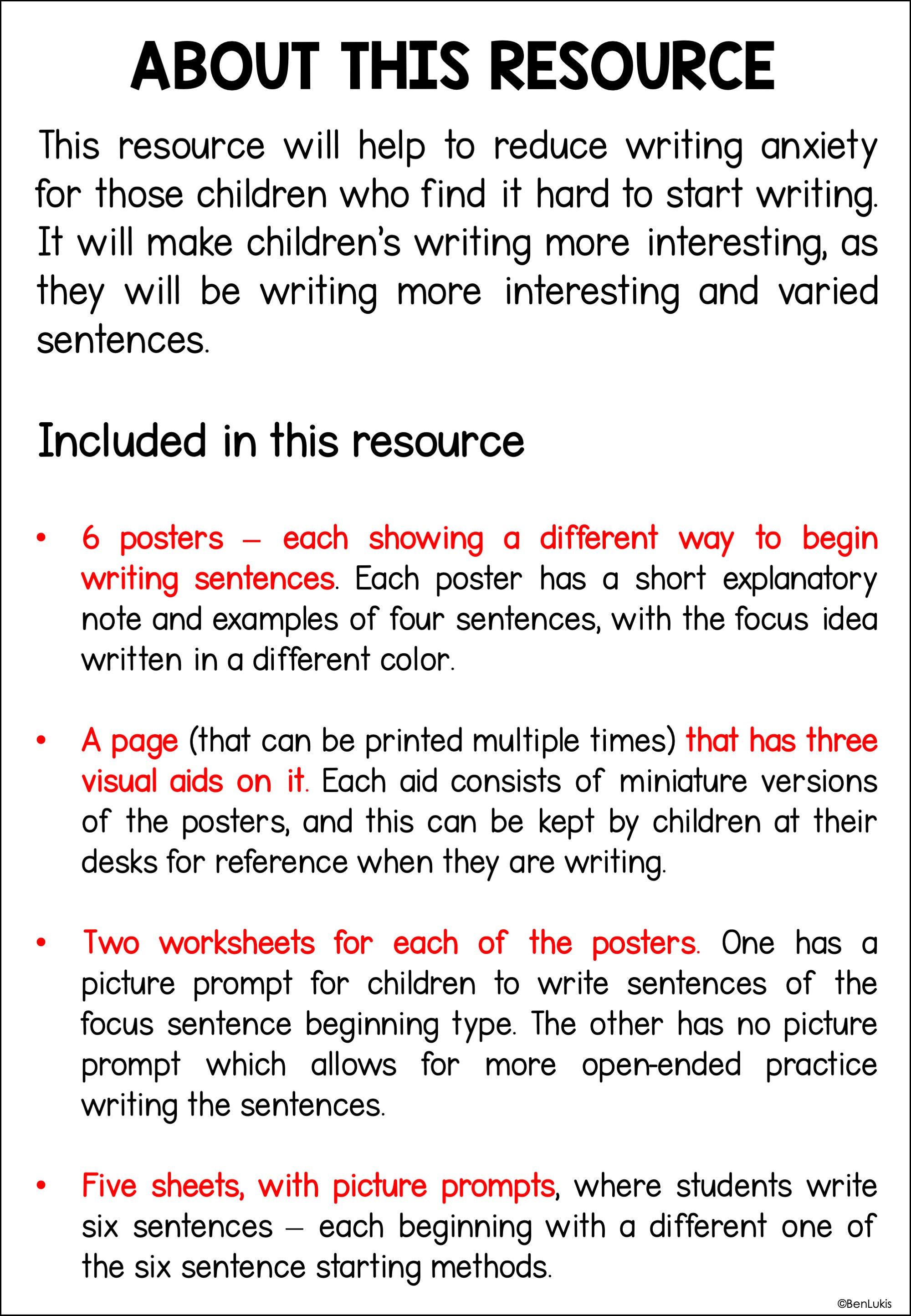 Sentence Writing Prompts and Starters, Ways to Begin Writing Sentences ...