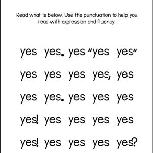 Reading Fluency & Expression Punctuation Worksheets, Fluency and ...