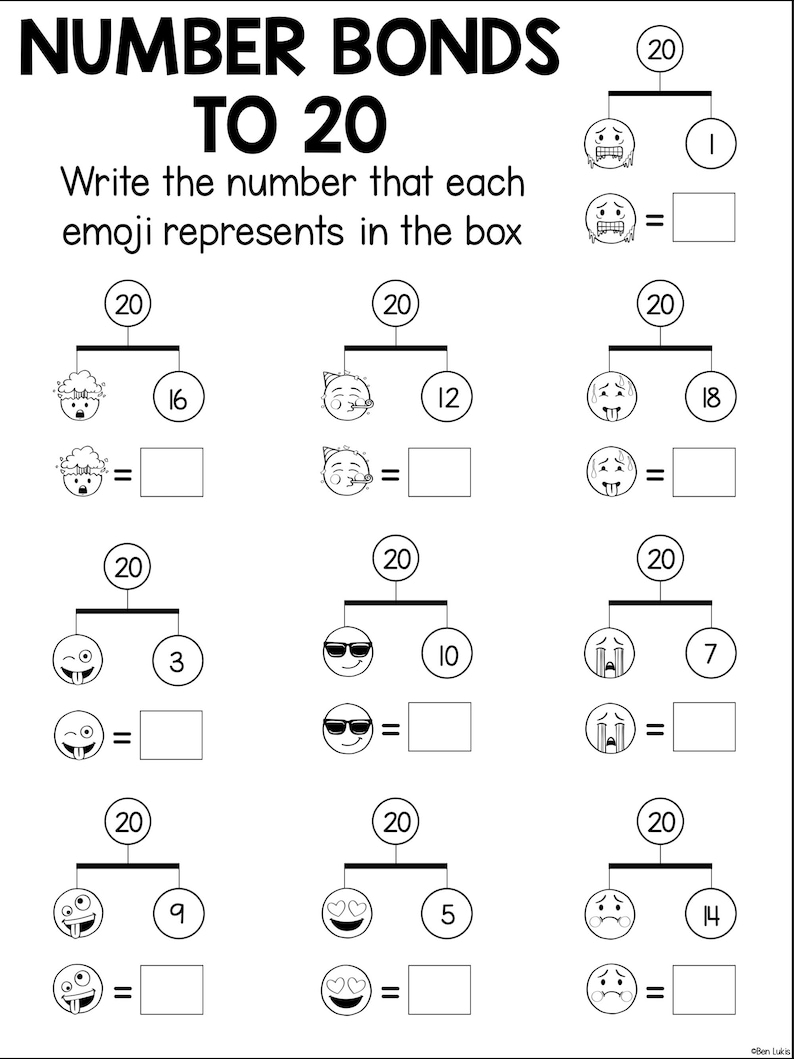 Number Bonds to 10 & 20 Worksheets, Math Facts and Early Algebra ...