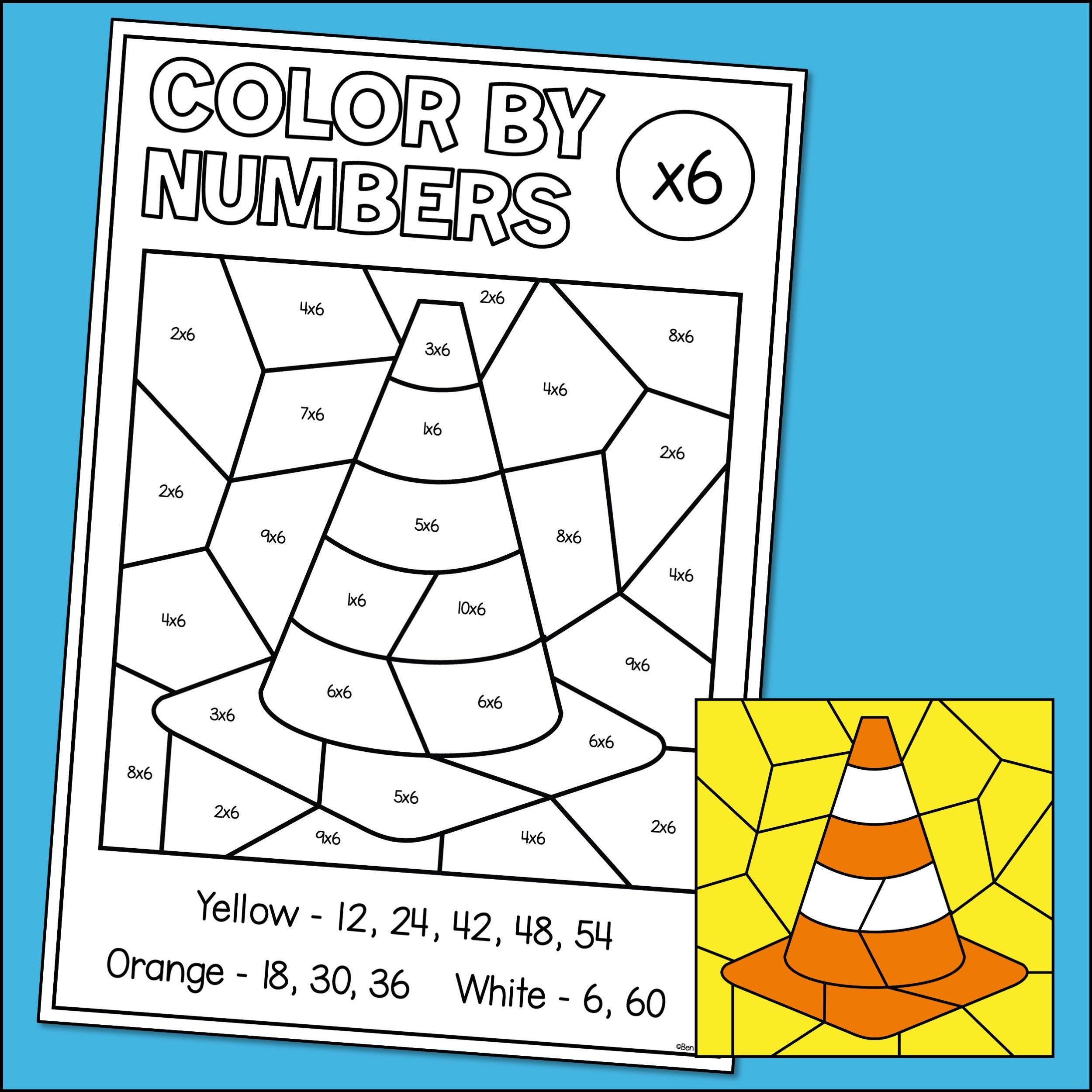 Multiplication Color by Number Worksheets for Math Fact Multiplication ...