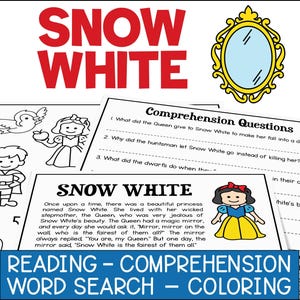 Snow White Reading, Comprehension Worksheets, Printable Word Search ...