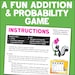 Skunk Math Game, Addition Probability and Chance Printable PDF Game to ...