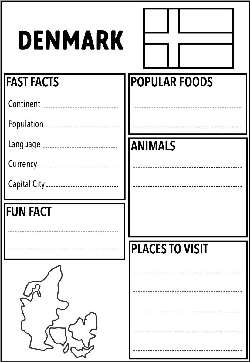 Europe Country Research Templates for Kids, European Country Geography ...