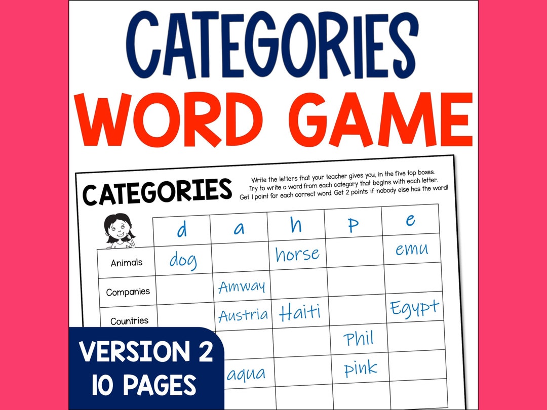 Categories Word Game, Vocabulary Activity (digital Download) - Etsy