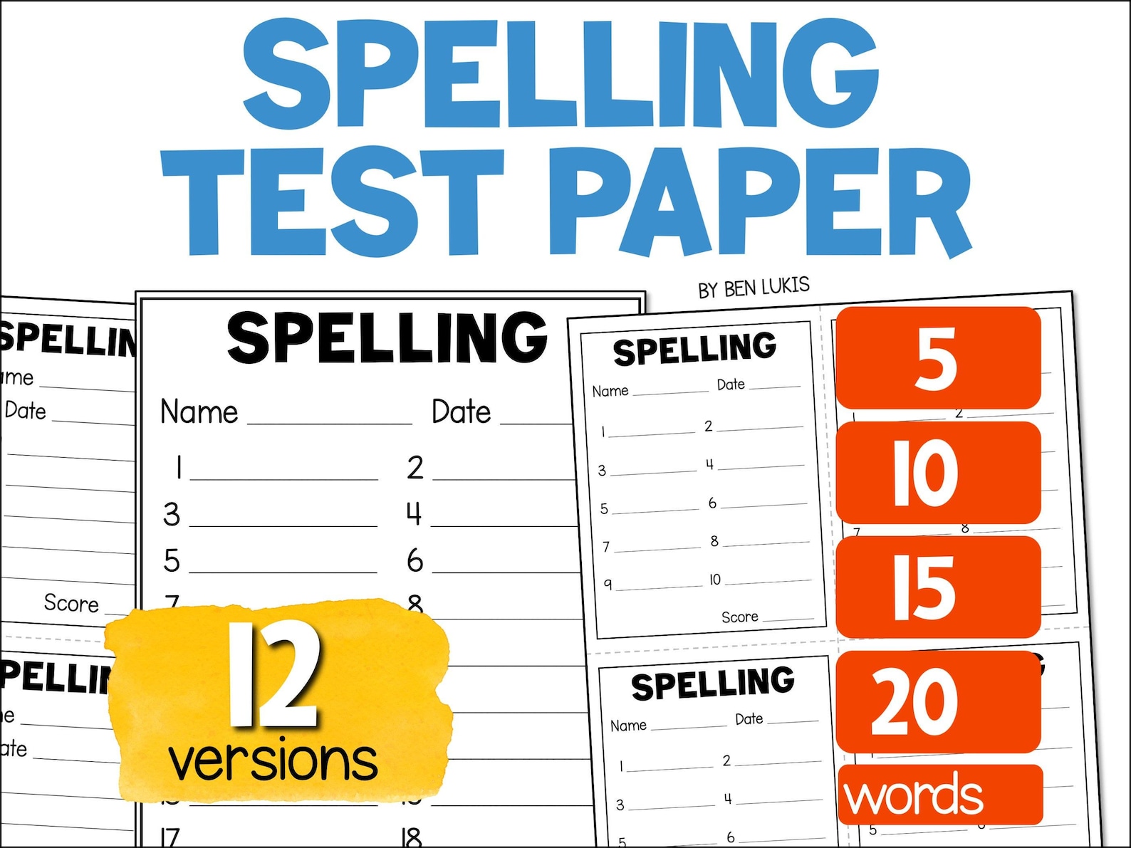 Printable Spelling Test Template, Homeschool Worksheets (PDF) - Etsy