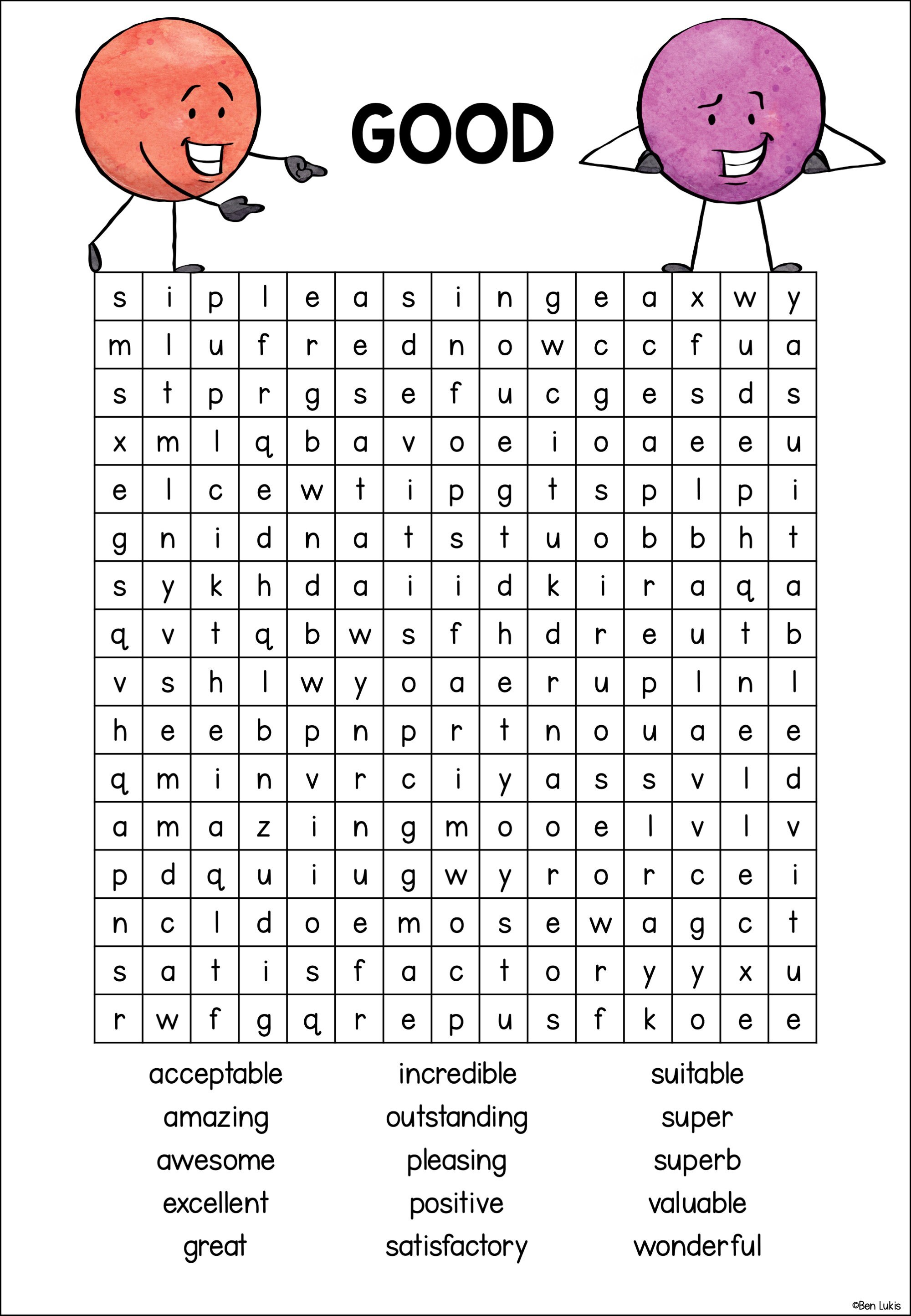Word Searches of Other Words for Big, Little, Good, Said, Happy, Sad ...