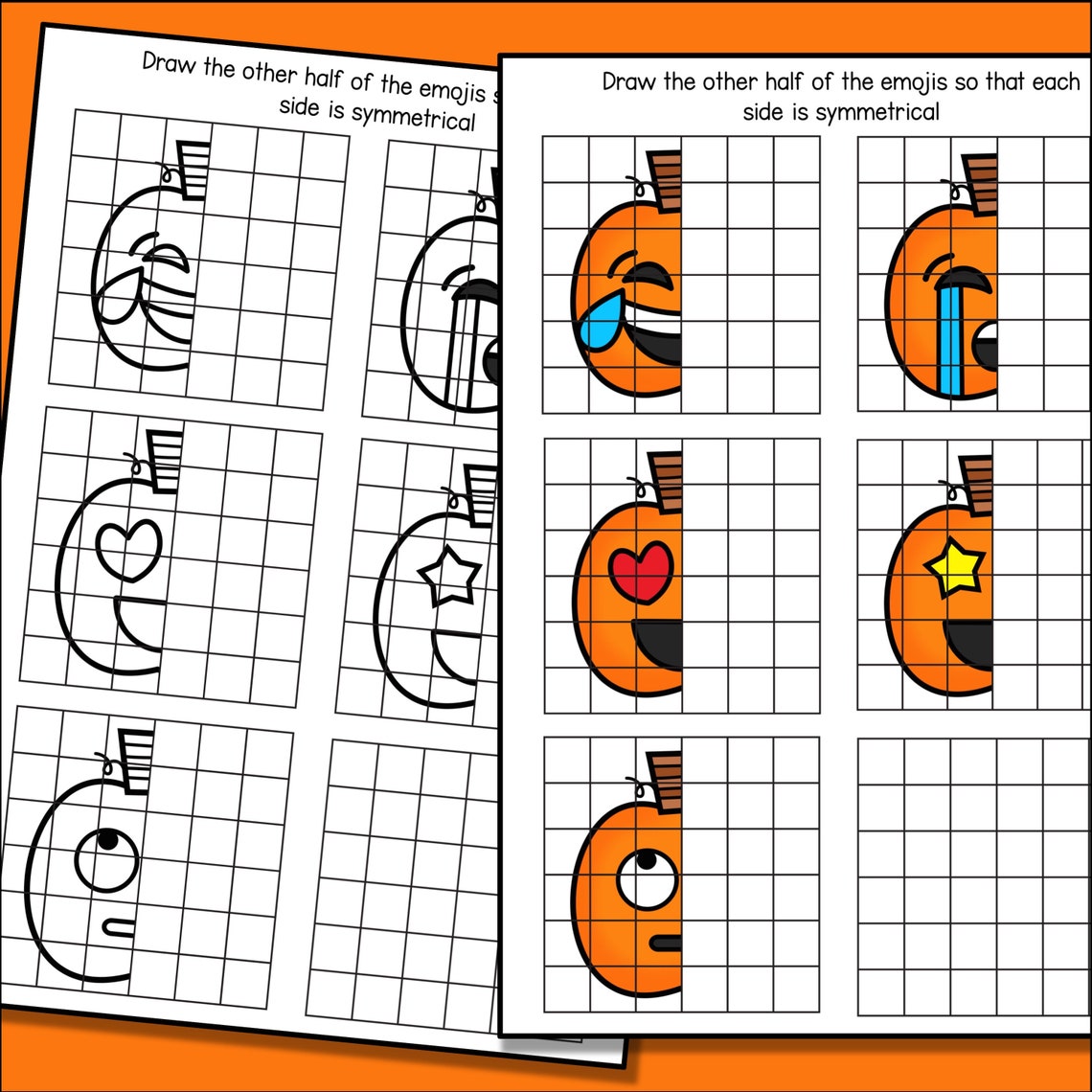 Symmetry Drawing Math Worksheets, Halloween Activities for Symmetry Art ...