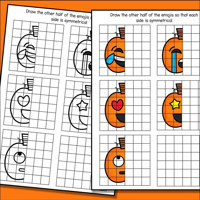 Symmetry Drawing Math Worksheets, Halloween Activities for Symmetry Art ...