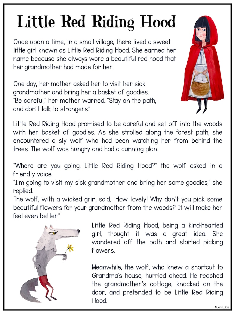 Little Red Riding Hood Reading Passages, Fairy Tale to Read ...