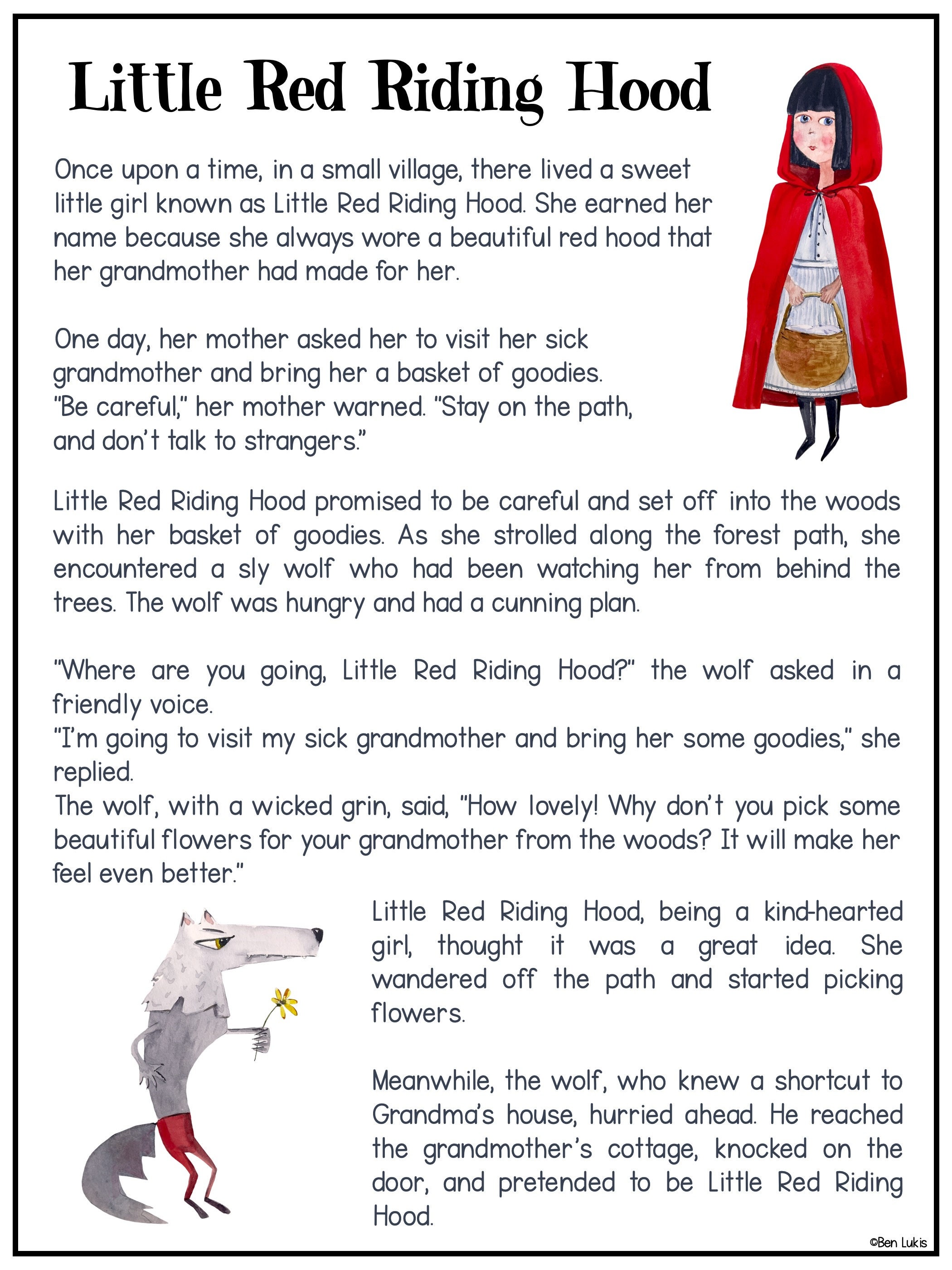 Little Red Riding Hood Reading Passages, Fairy Tale to Read ...