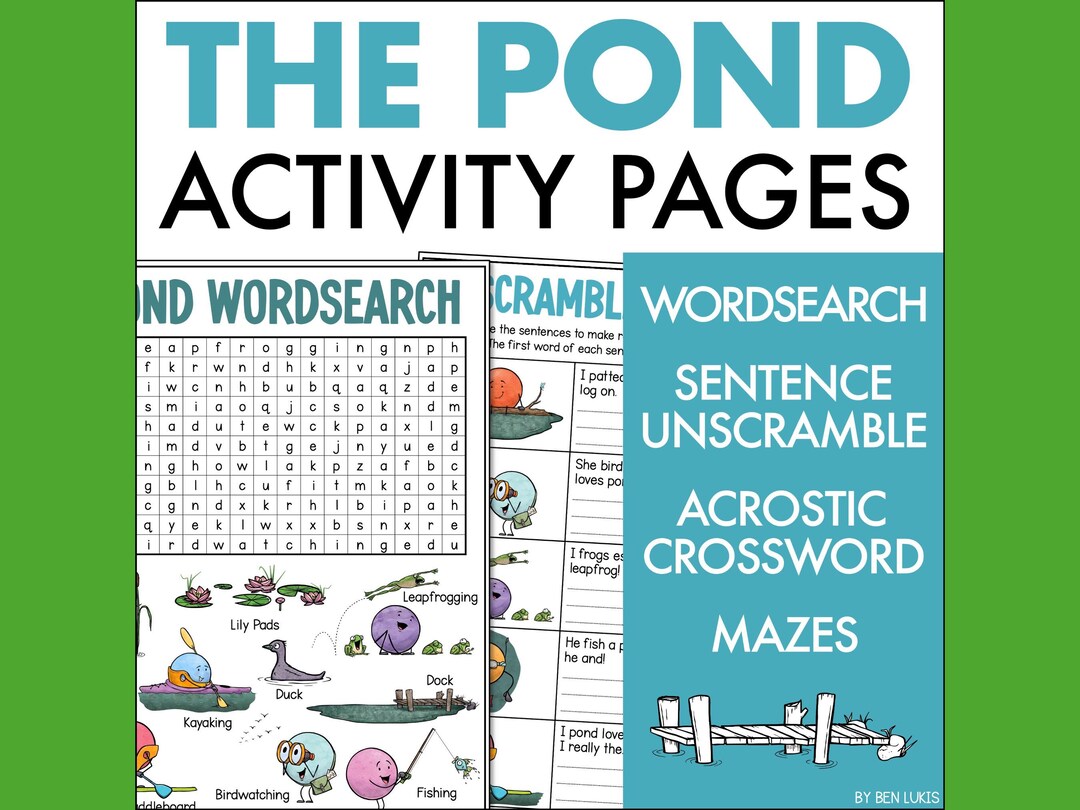 Pond Activity Pages, Word Search, Crossword, Maze (printable PDF) - Etsy