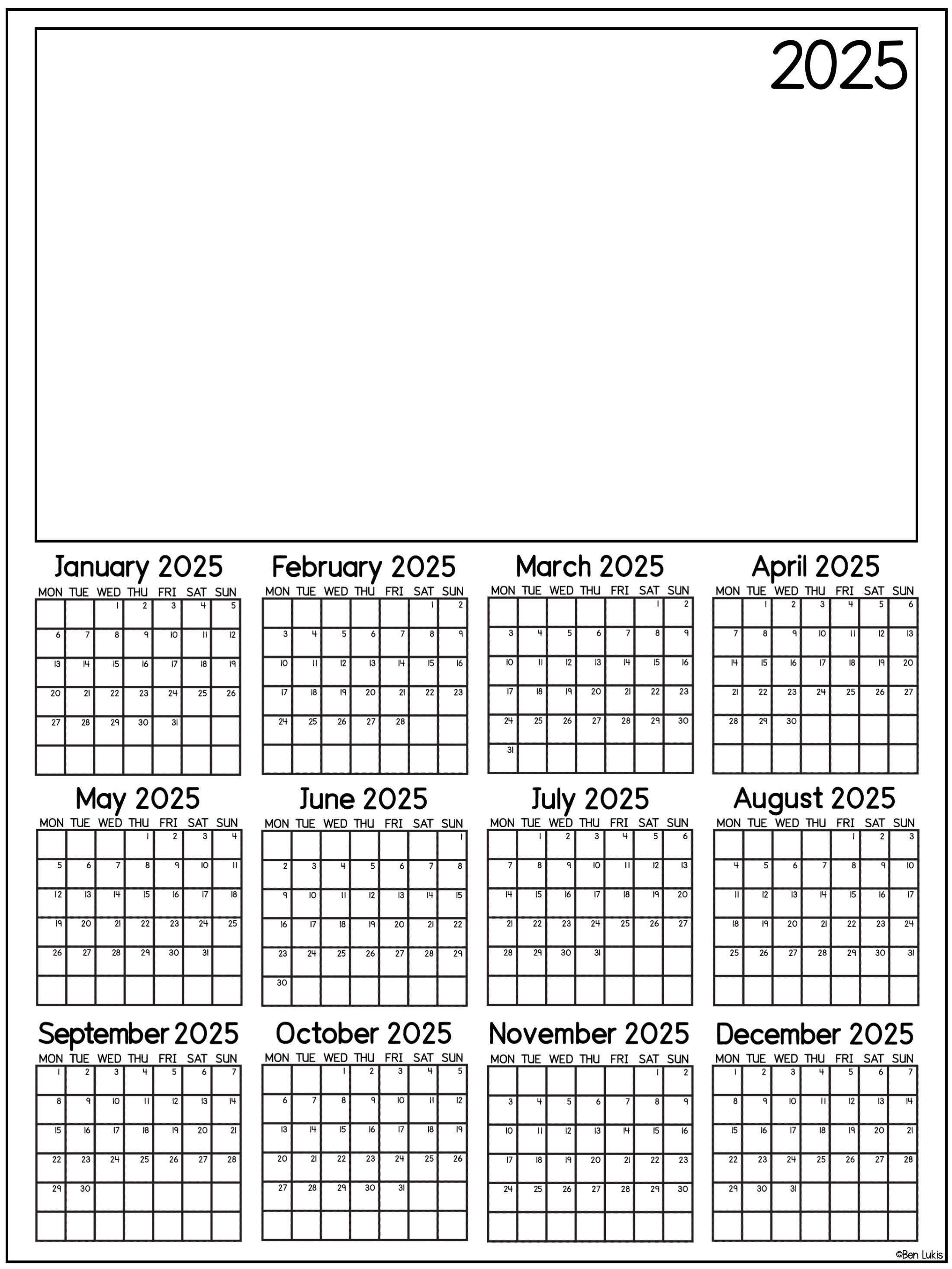 2025 Calendar for Kids, Printable Blank Monthly 2025 Calendar Gift ...