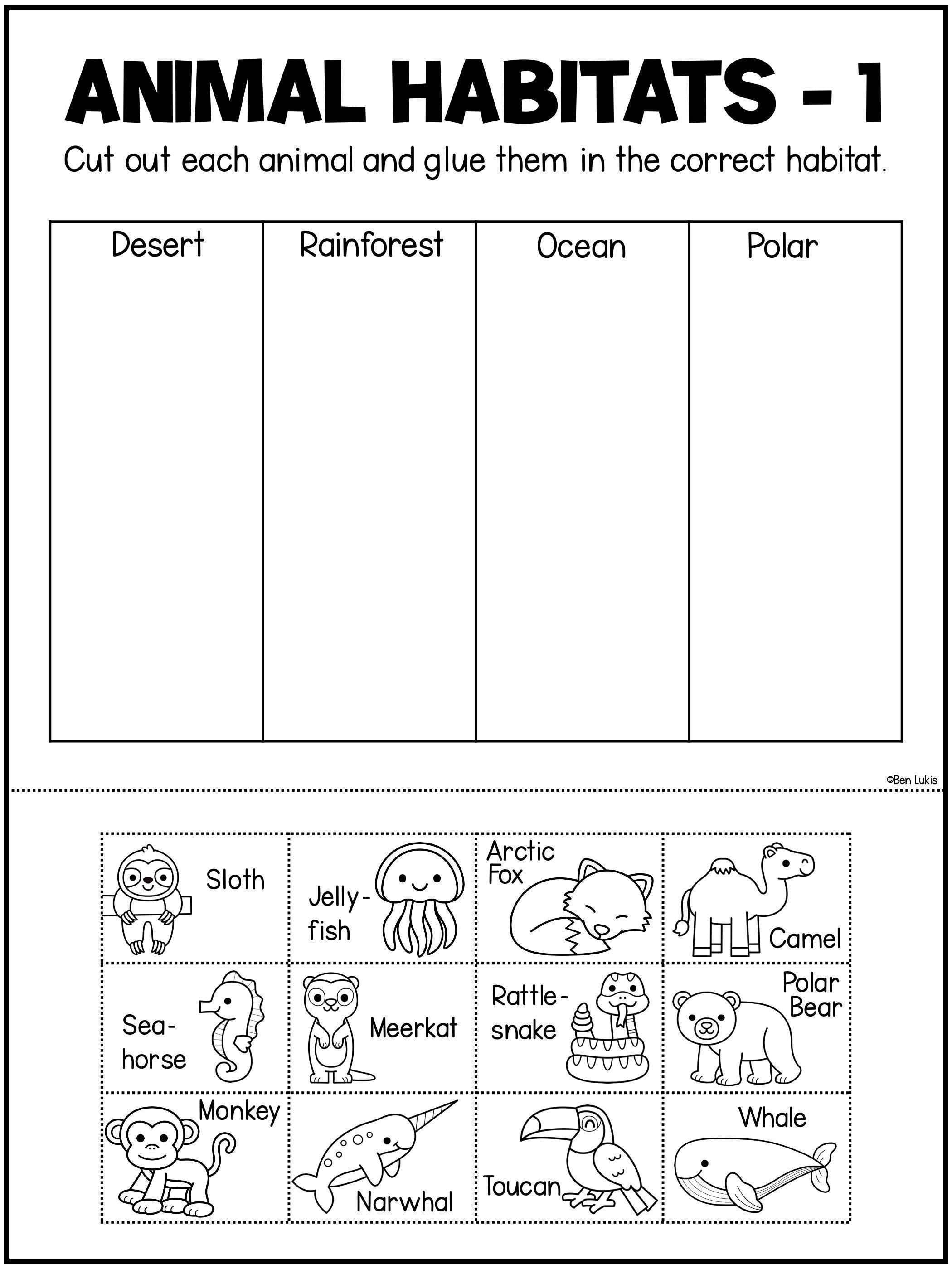 Animal Habitats Matching Activity and Odd One Out Worksheets, Animal ...