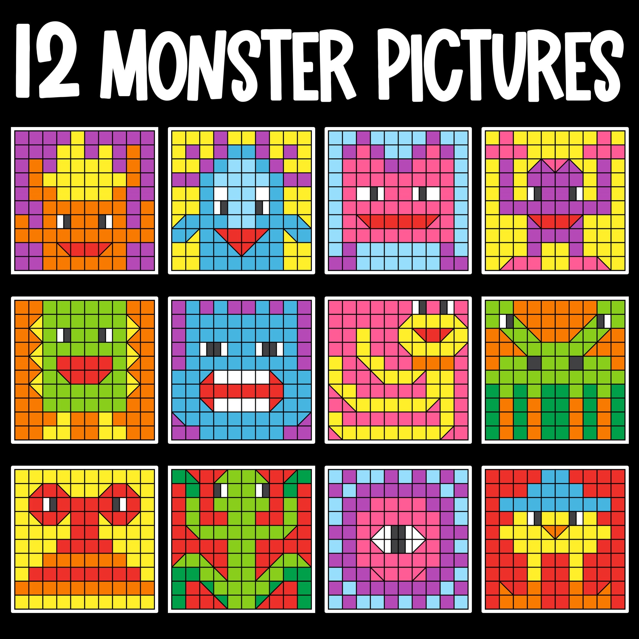 Place Value Math Worksheets of Monster Mystery Pictures, Place Value ...