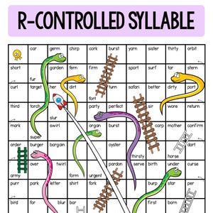 Snakes and Ladders R-controlled Vowel Phonics Game for Kids, Printable ...