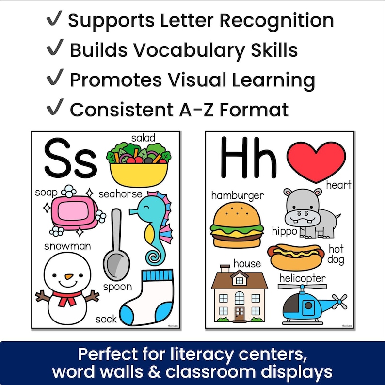 Alphabet Posters A-Z for Classroom, Printable PDF Preschool Alphabet ...