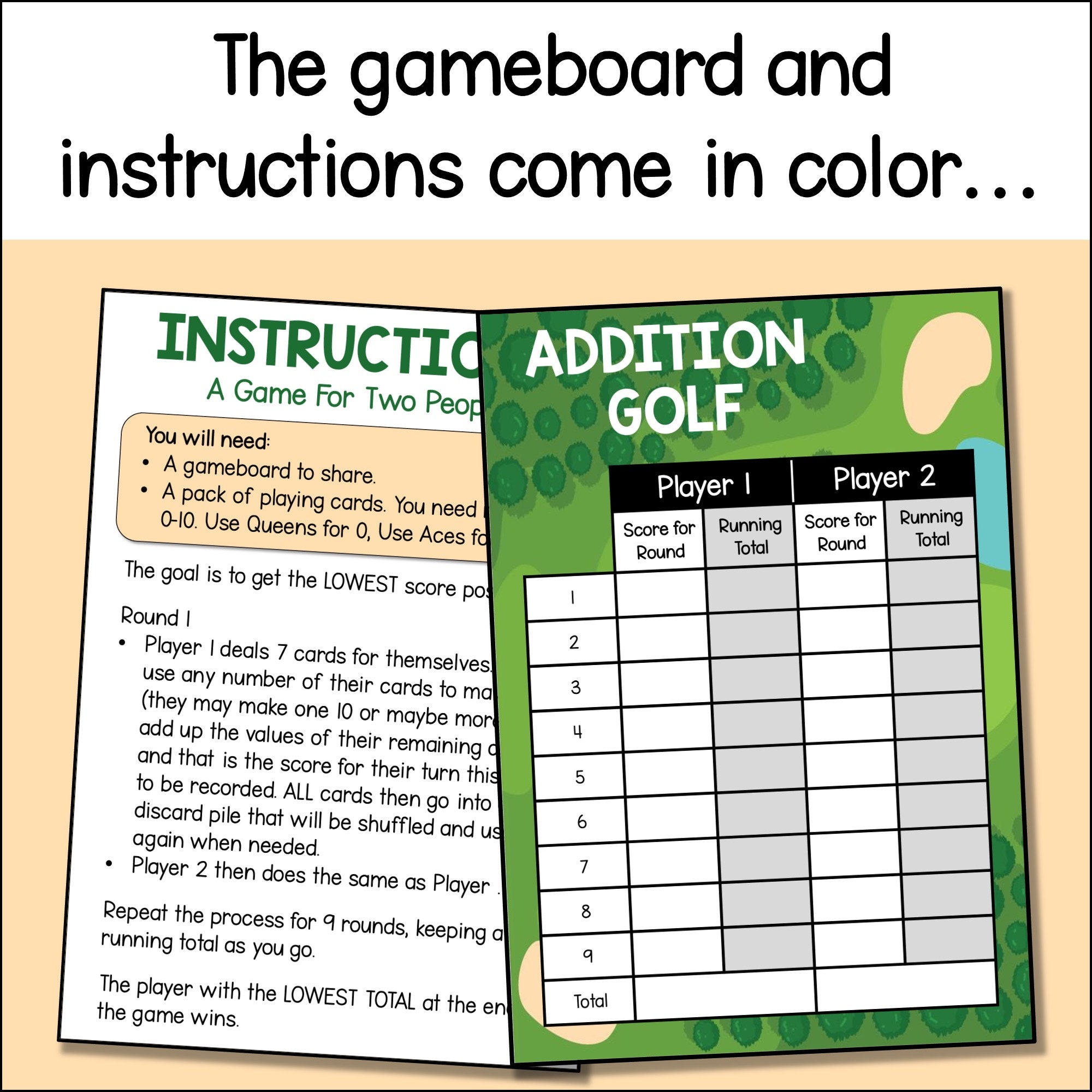 Math Game for Addition Facts and Rainbow Facts to 10 Practice and ...
