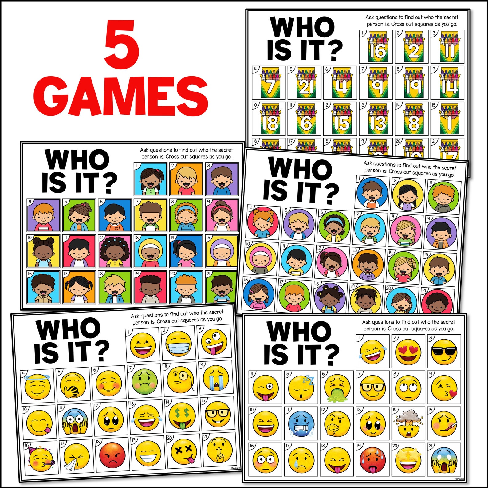 Guess Who Game Sheets, Kids Party Game, Fun Puzzles for Road Trips and ...